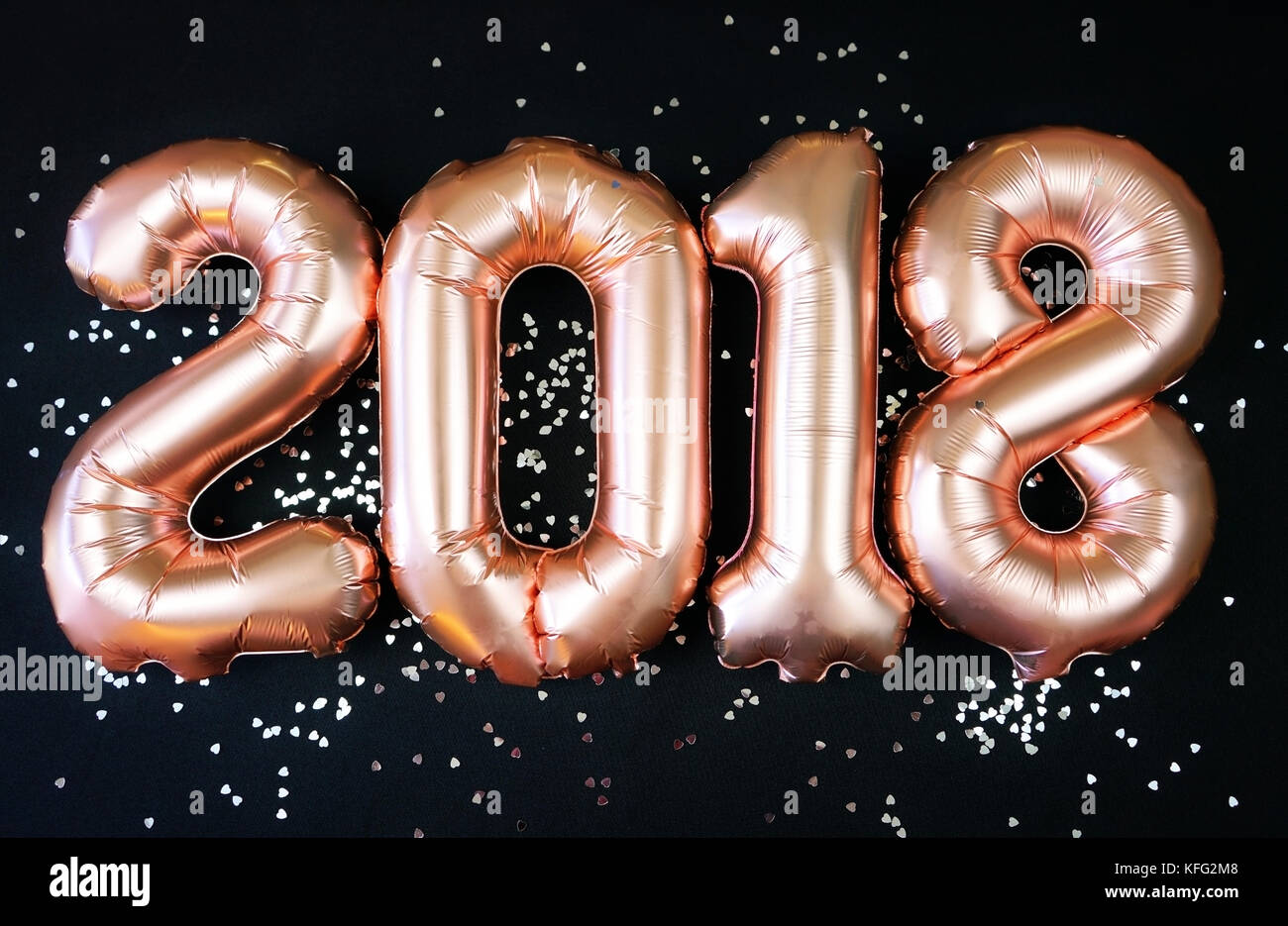 Happy 2018 gold New Year Balloons with glitter stars on black ...