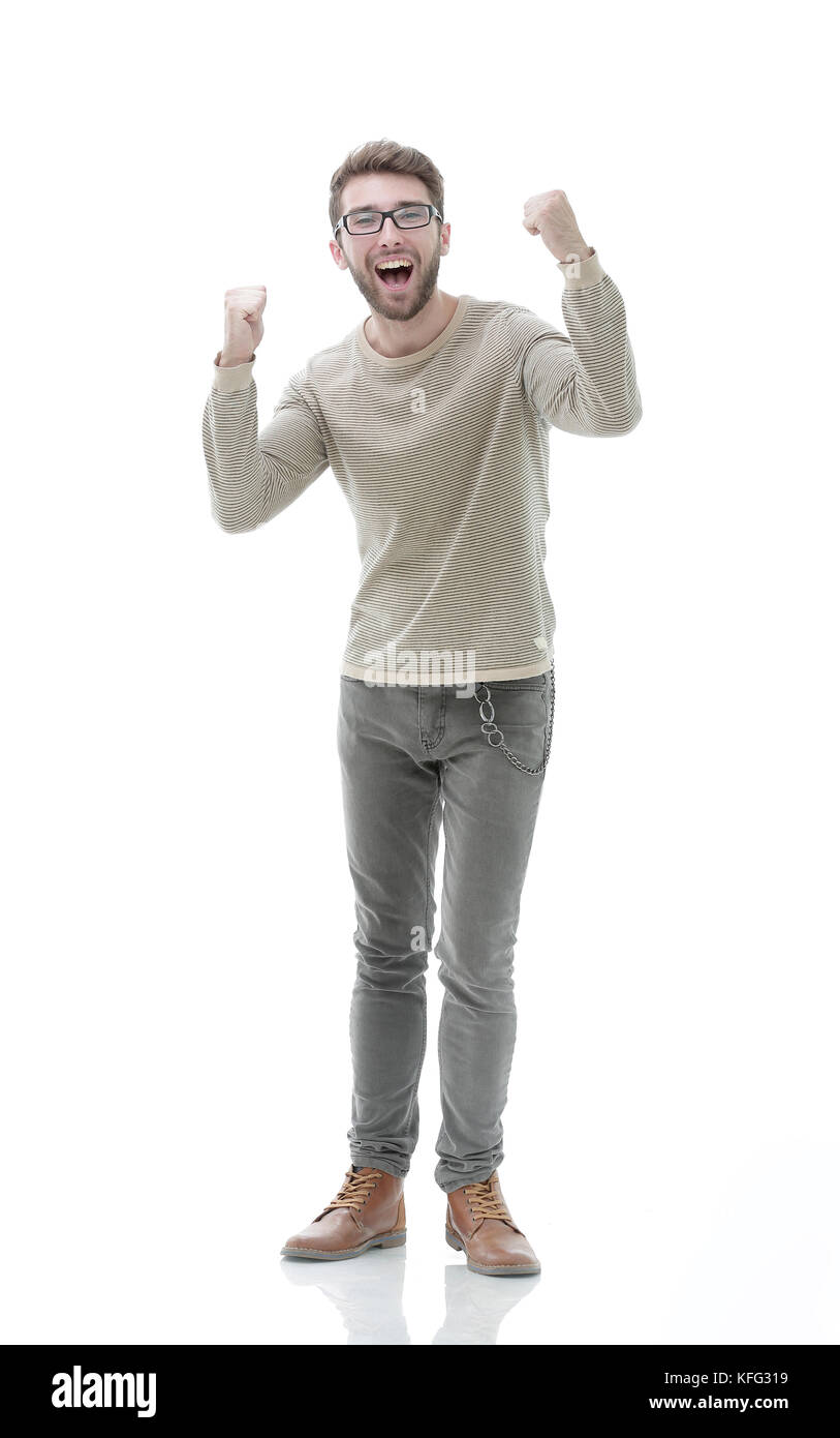 Full length. portrait of a very happy young man Stock Photo - Alamy