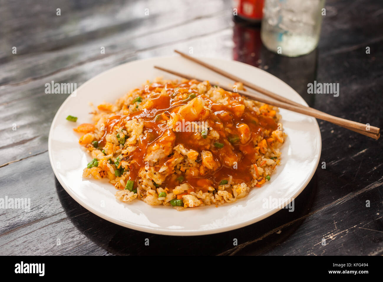 Khmer Fried Rice with Egg and Chili Sauce, Cambodia Stock Photo - Alamy