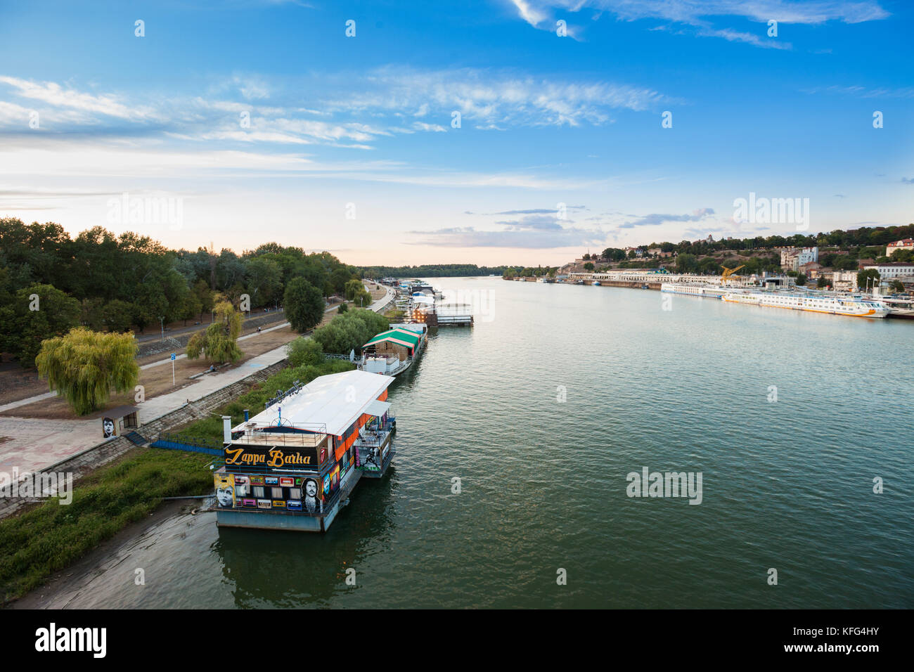 BELGRADE, Serbia - 4 Sept: The Zappa Barka nightclub-barge (splav) lies ...