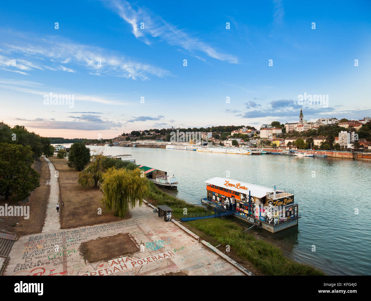 BELGRADE, Serbia - 4 Sept: The Zappa Barka nightclub-barge (splav) lies ...