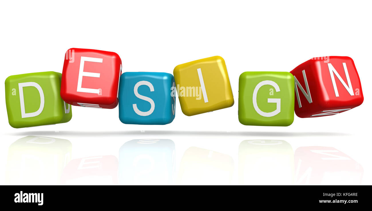 Colorful cube with design word, 3D rendering Stock Photo - Alamy