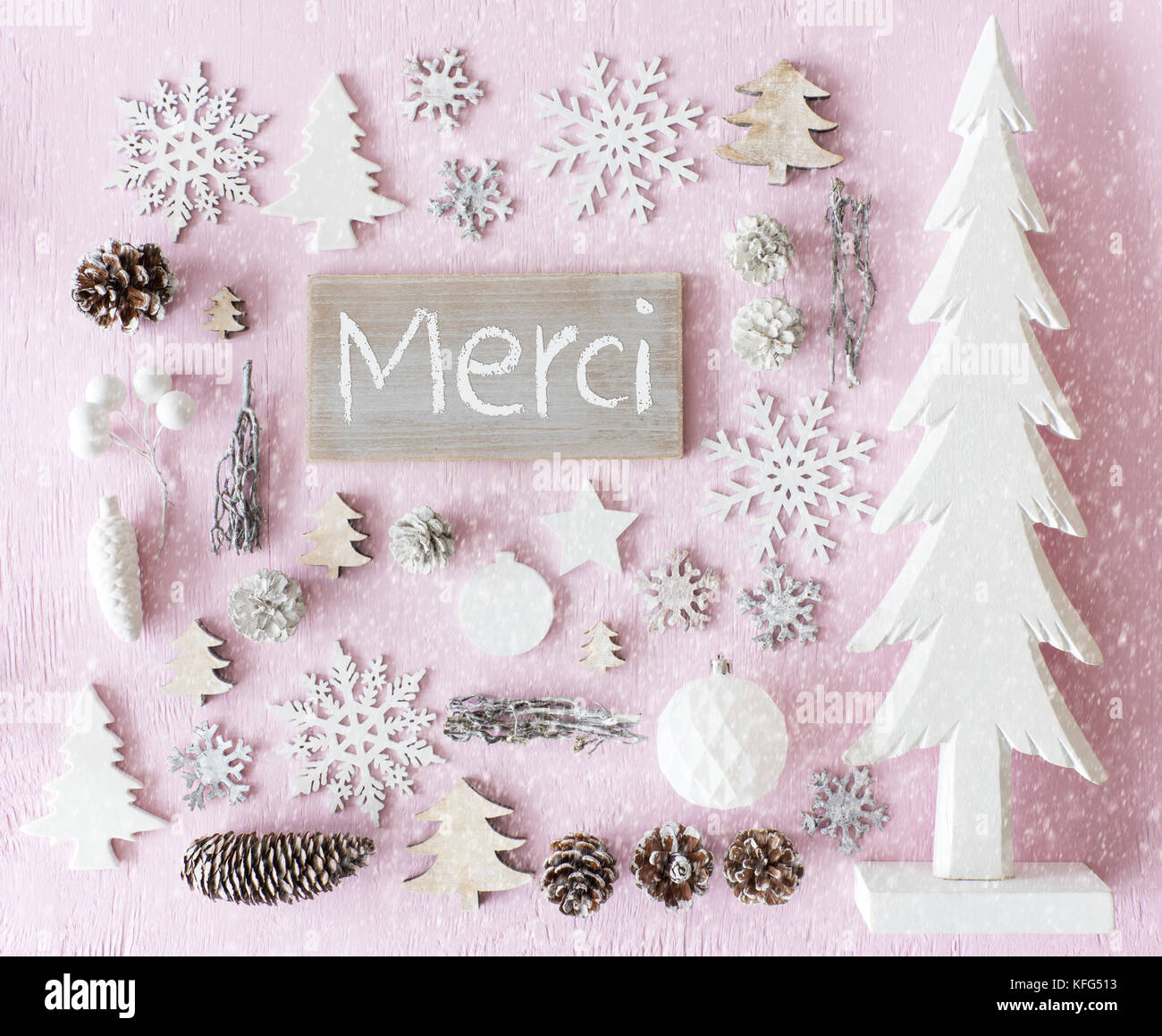 Sign With French Text Merci Means Thank You. Flat Lay Of Christmas ...