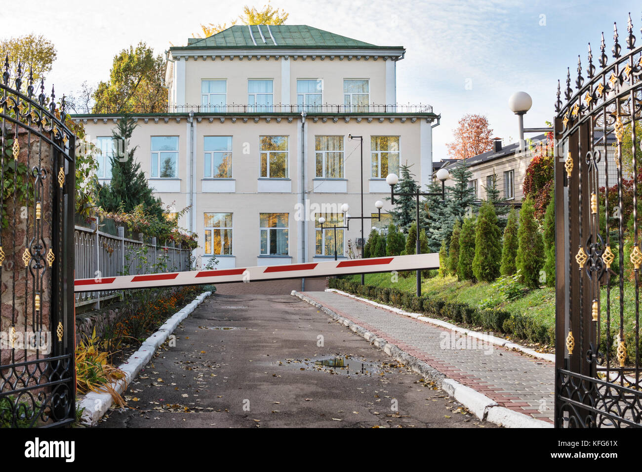 Gates in front of the building Stock Photo - Alamy