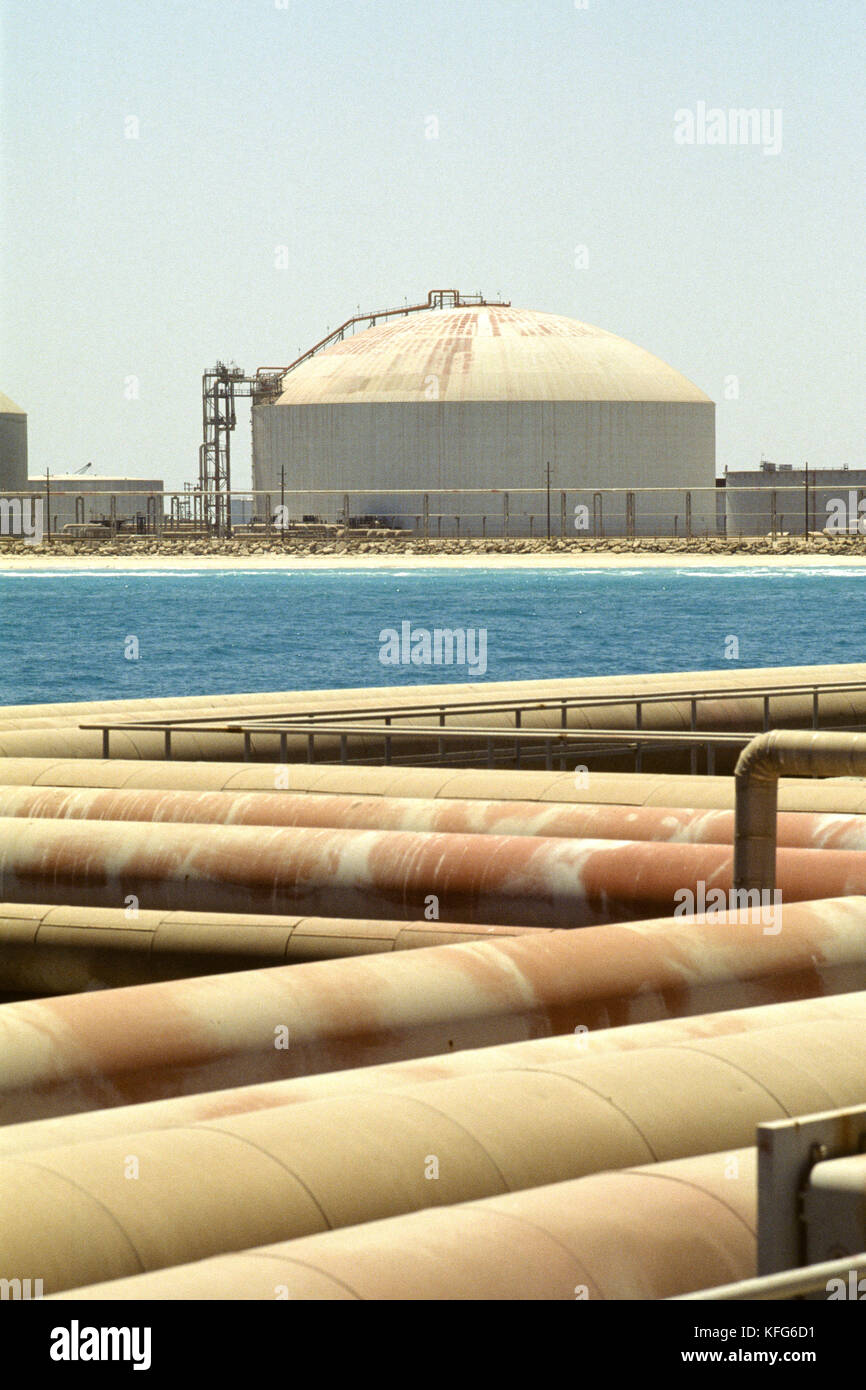 The Ras Tanura oil refinery, largest in the world, owned and operated ...