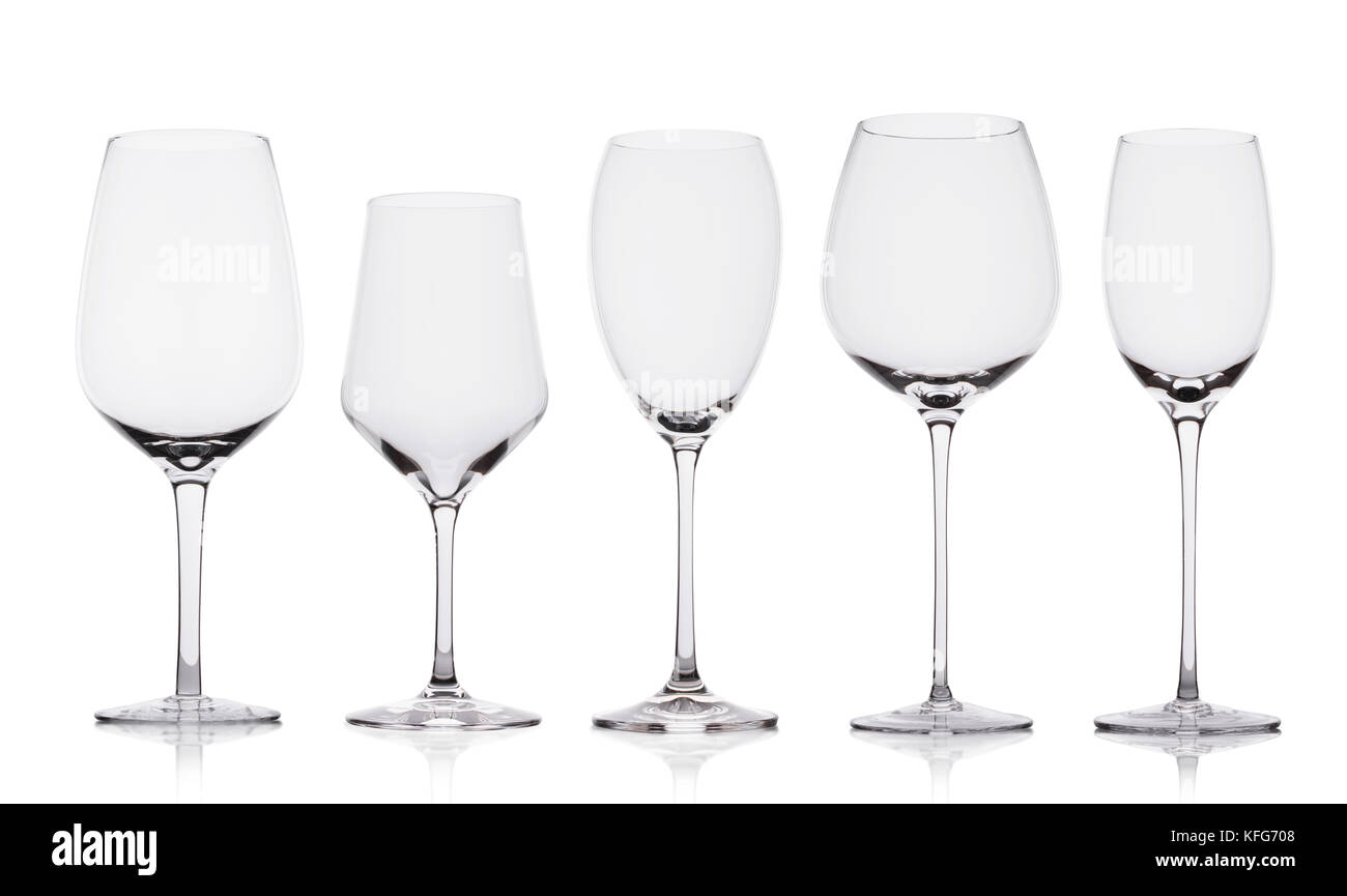 Empty wine glasses with reflection on white background with reflection ...