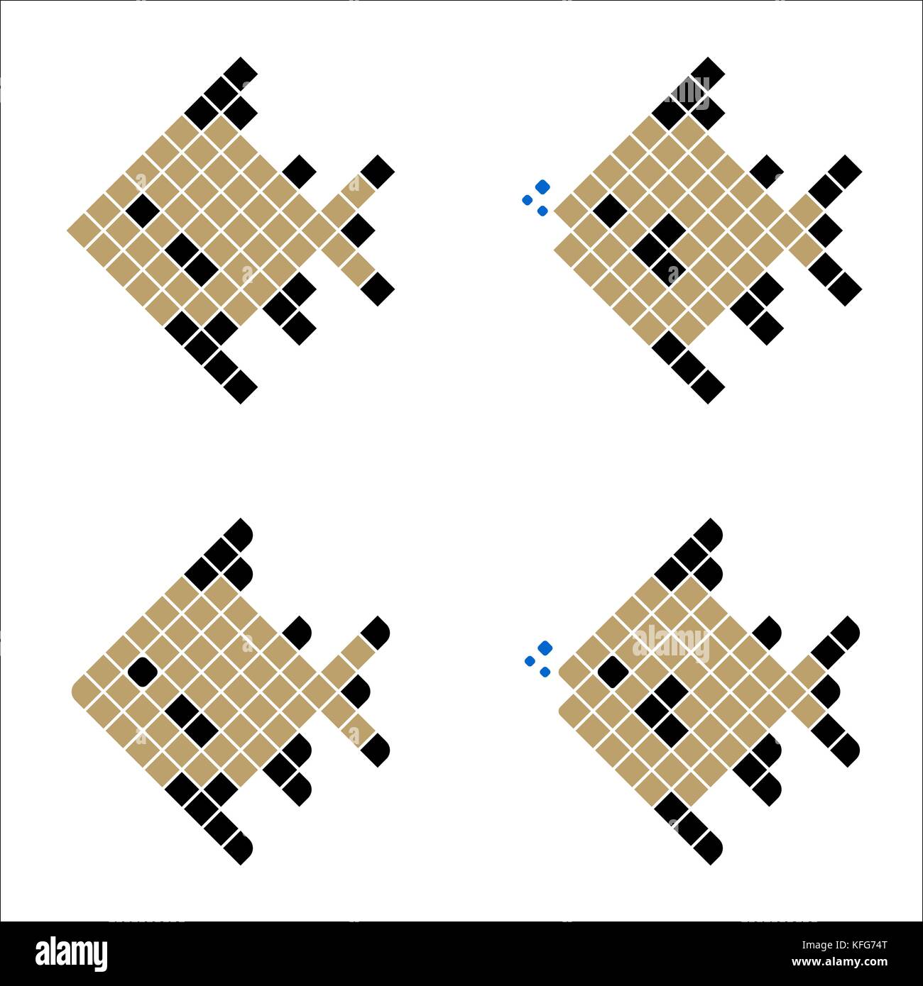 Golden Pixel Fish, Geometric Fish consisting of color Squares ...