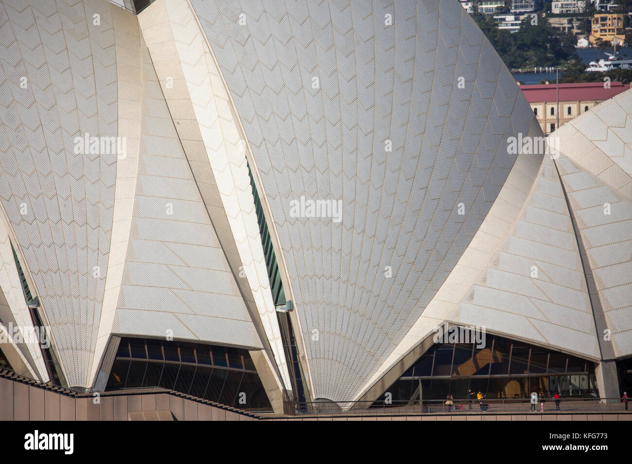Close up detailed shot of the Sydney opera house and the roof structure ...