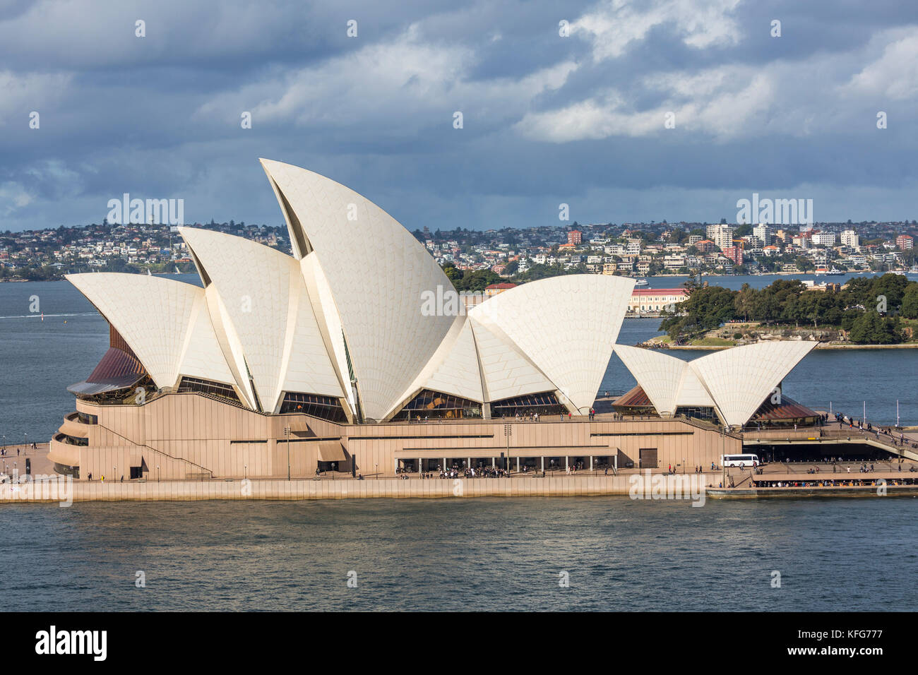 Side view of Sydney Opera House on an overcast grey Sydney day,New ...