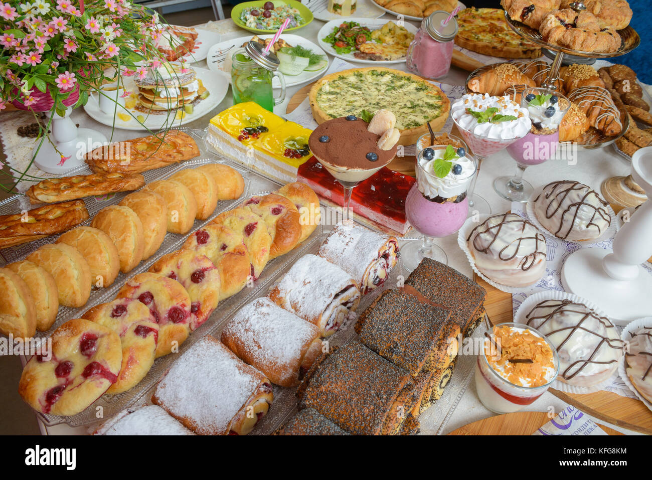 Table full of assorted confectionery sweets and desserts Stock Photo ...