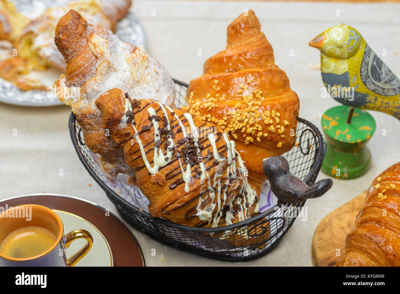 French croissants on table prepared for breakfast Stock Photo - Alamy