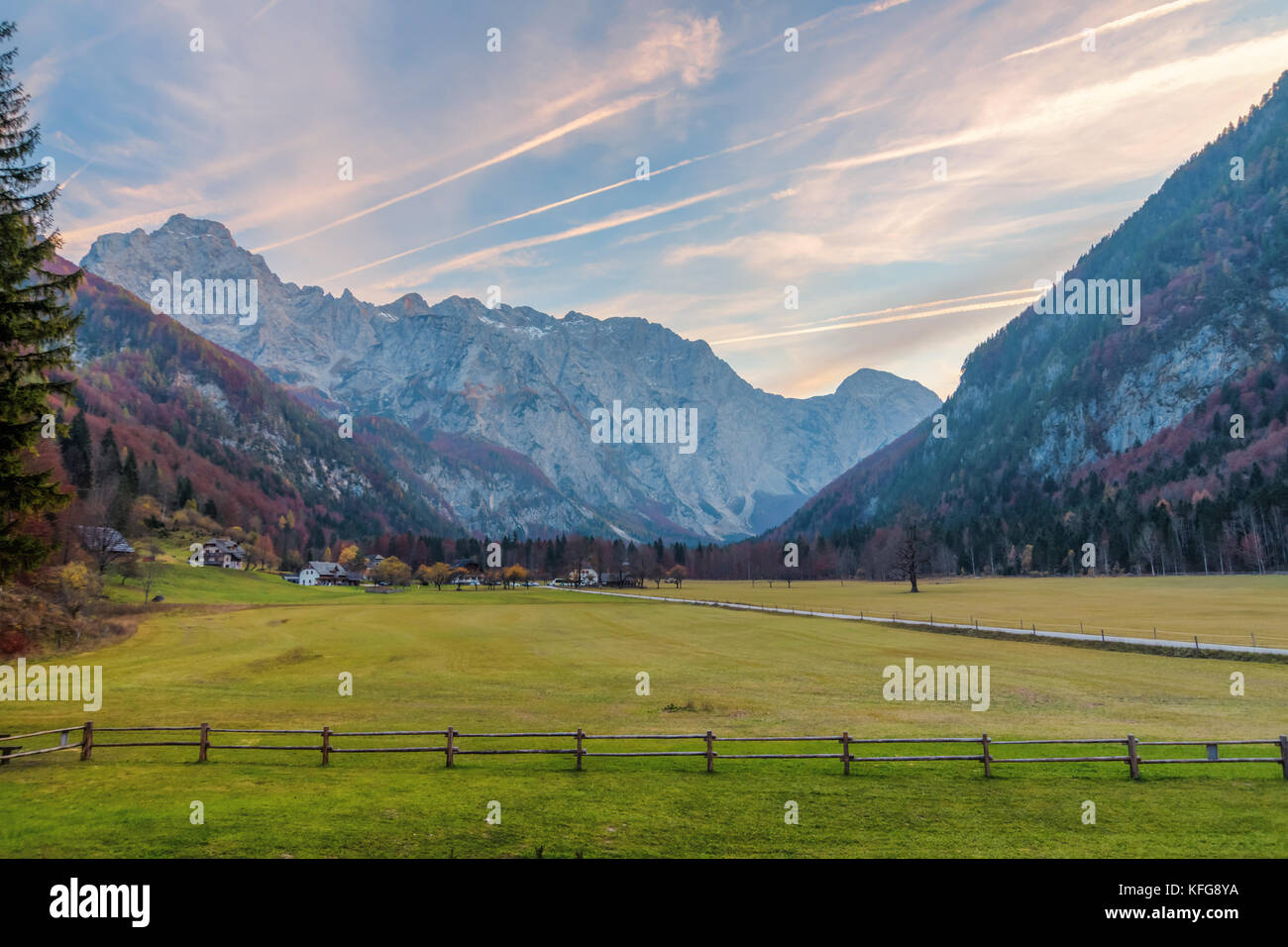 Logarska dolina - Logar valley, Slovenia in the morning with fog and ...