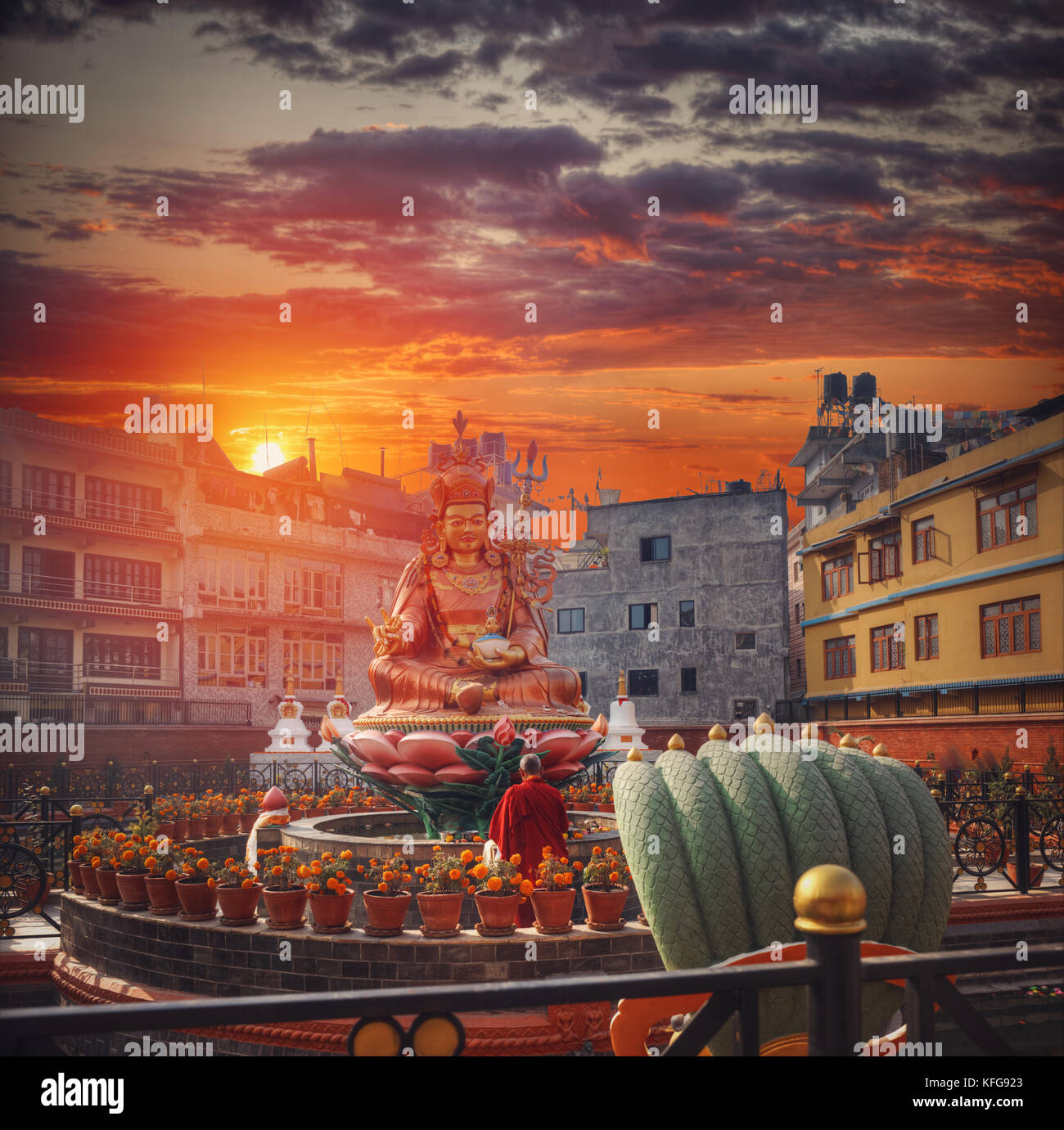 Gold Guru Rinpoche statue stands in Kathmandu. Nepal Stock Photo - Alamy