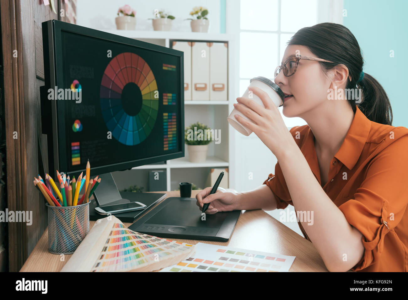 beautiful professional graphic design company female office worker ...