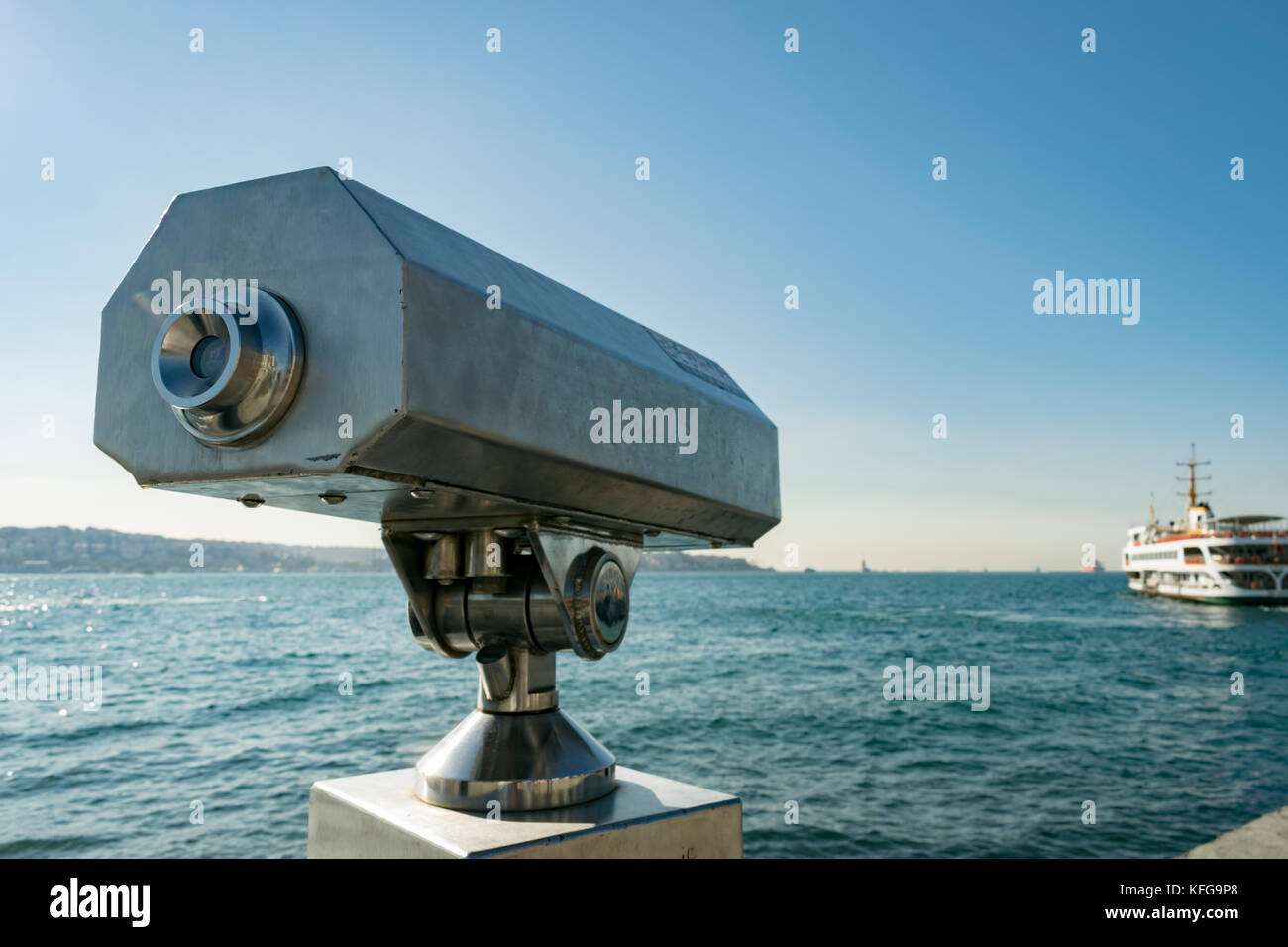 Coin Operated Viewfinder with Istanbul Bosphorus in View Stock Photo ...