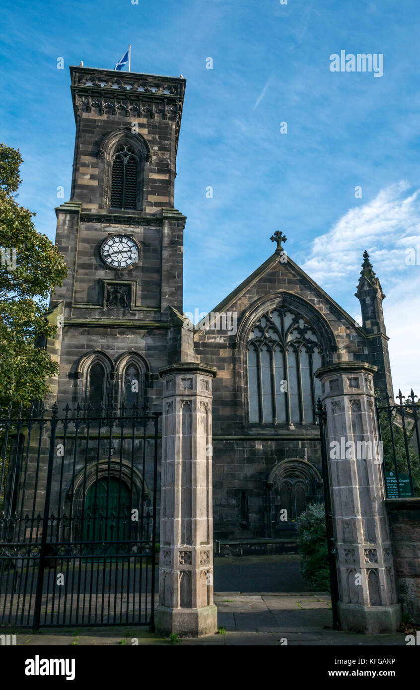 Clock tower of South Leith Parish Church, Church of Scotland, built in ...