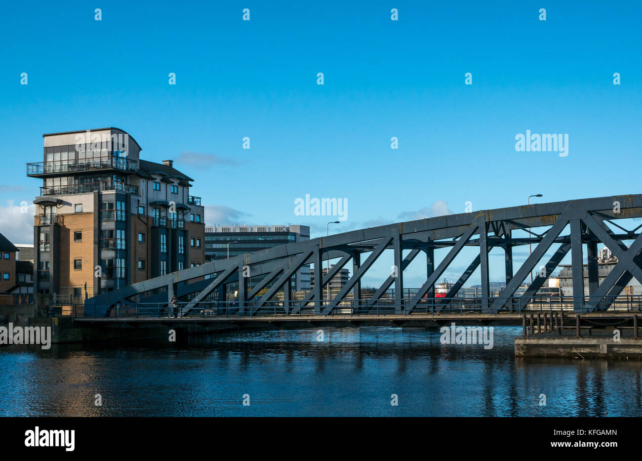 Old disused swing Victoria bridge, Water of Leith, entrance to Leith ...
