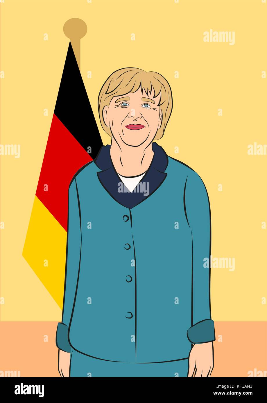 October 29, 2017. Editirial illustration of the Chancellor of Germany ...