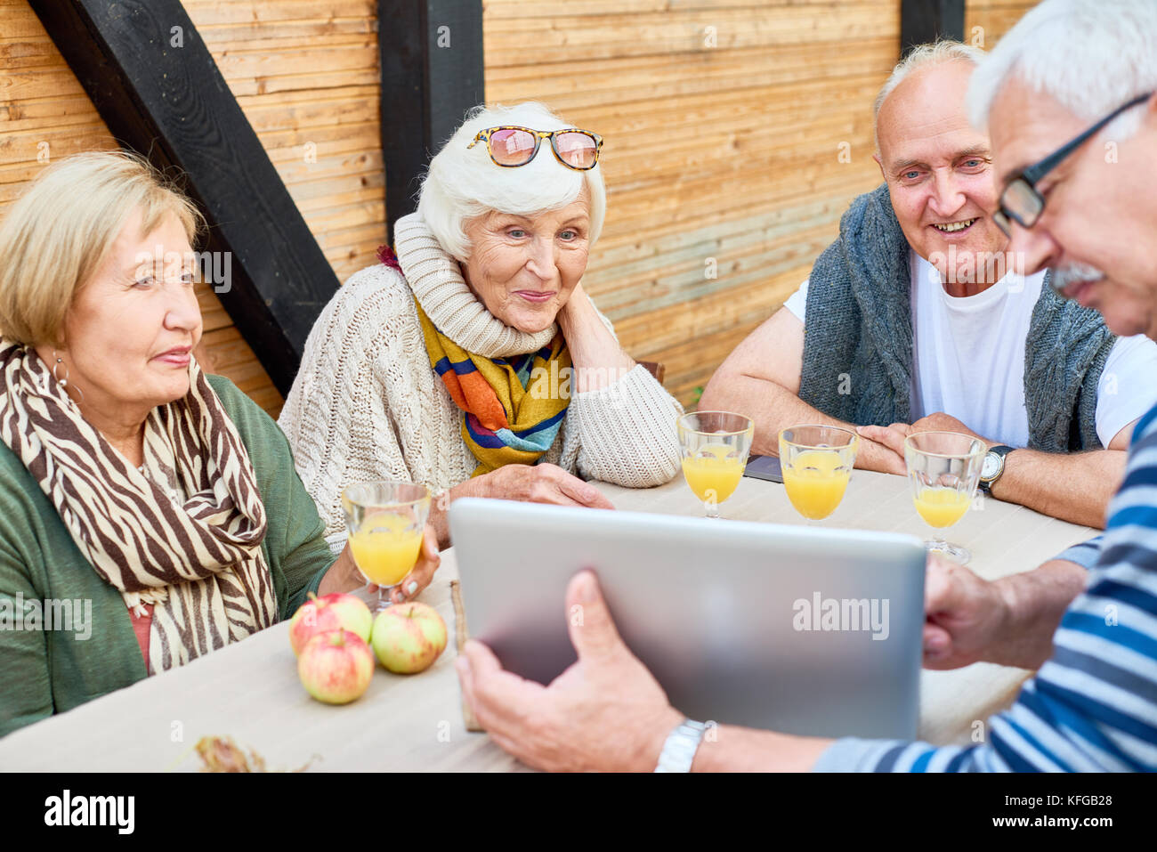 Gathering of Senior Friends Stock Photo - Alamy