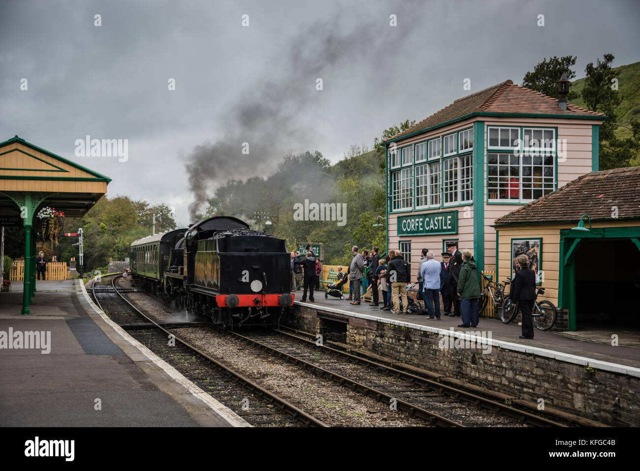 Steam train at Corfe Castle railway station, Dorset, uk Stock Photo - Alamy