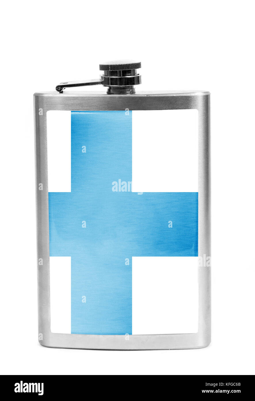 Alcohol flask with flag on the white Stock Photo - Alamy