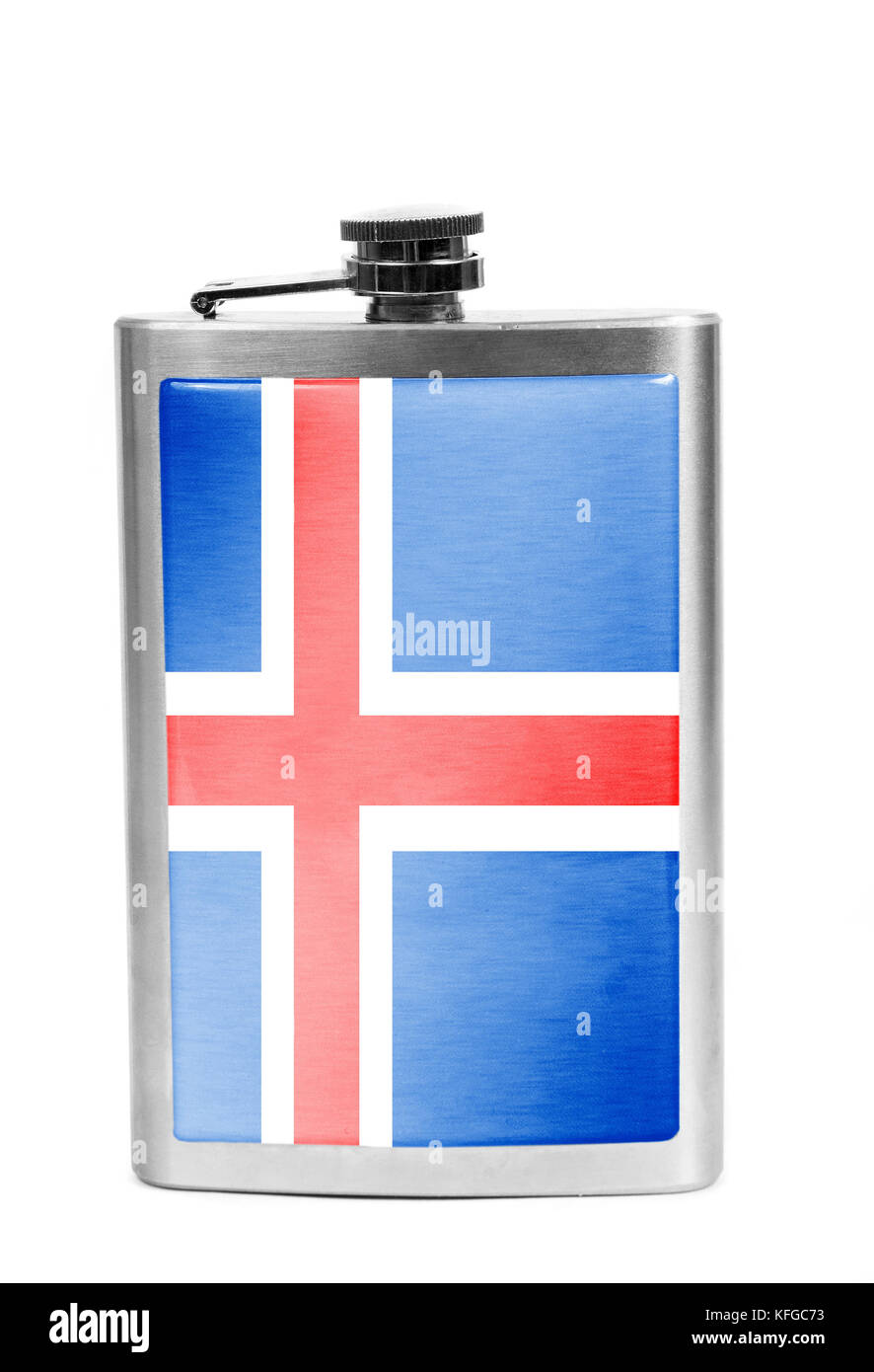 Alcohol flask with flag on the white Stock Photo - Alamy