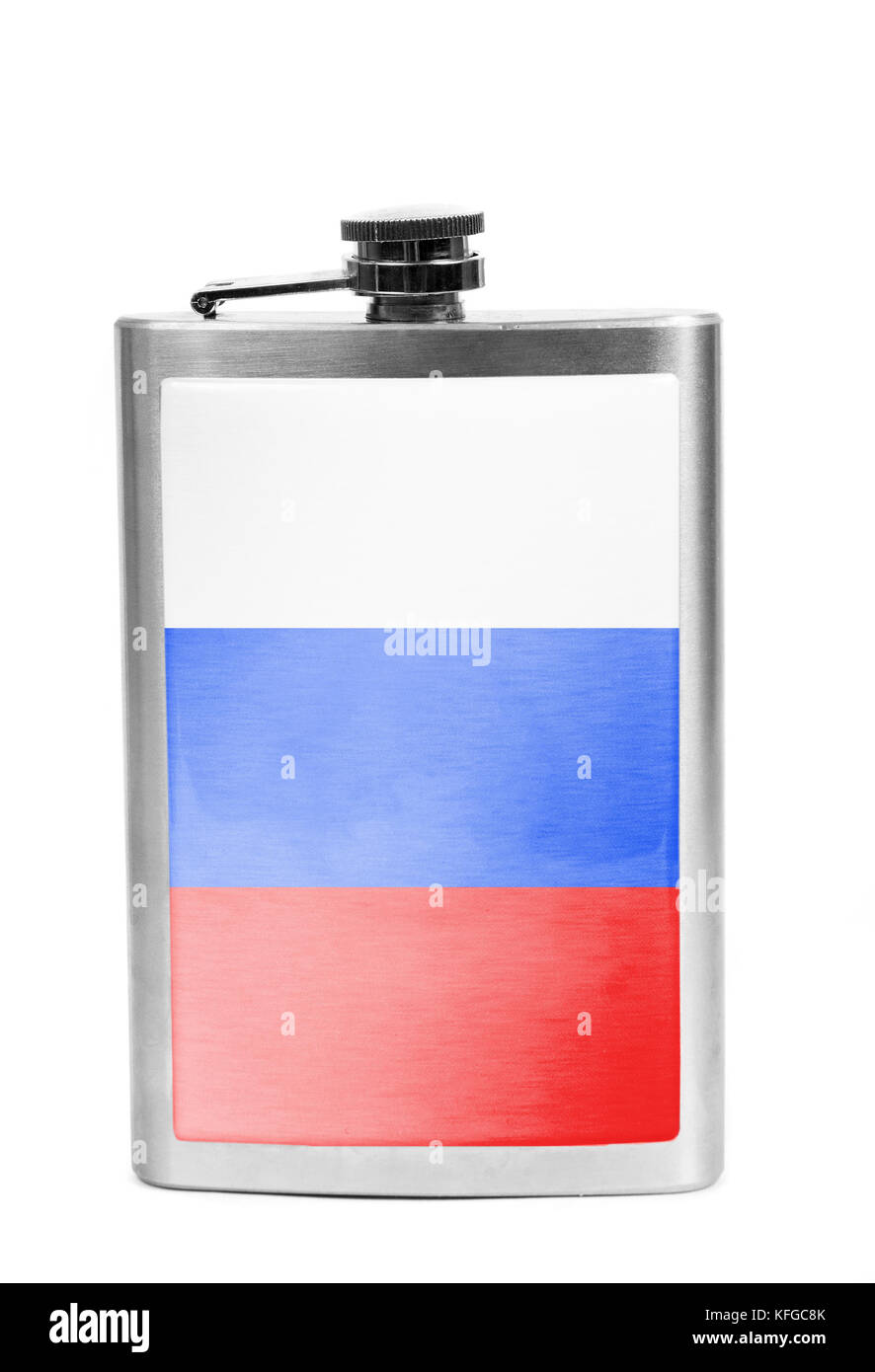 Alcohol flask with flag on the white Stock Photo - Alamy