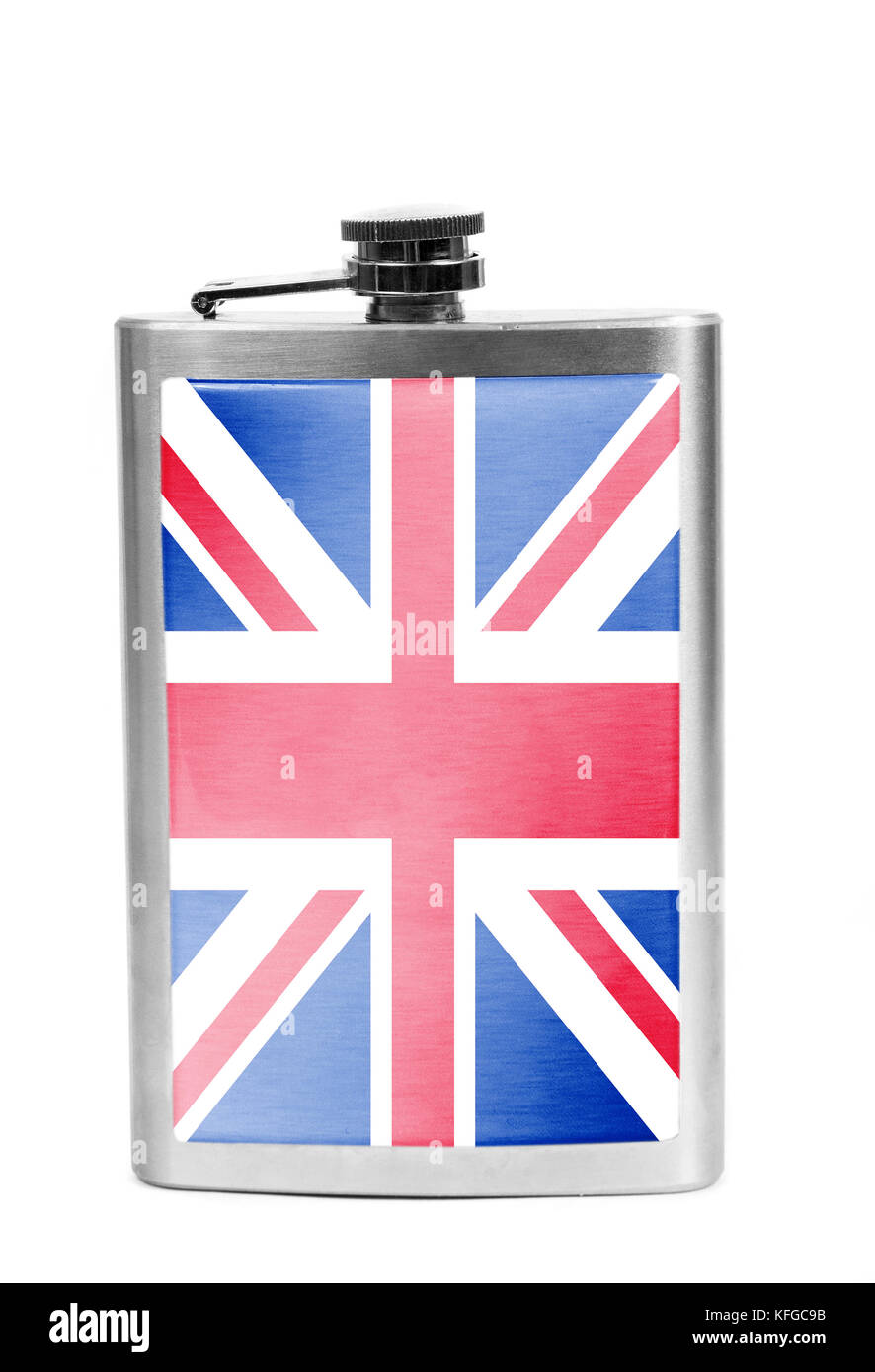 Alcohol flask with flag on the white Stock Photo - Alamy