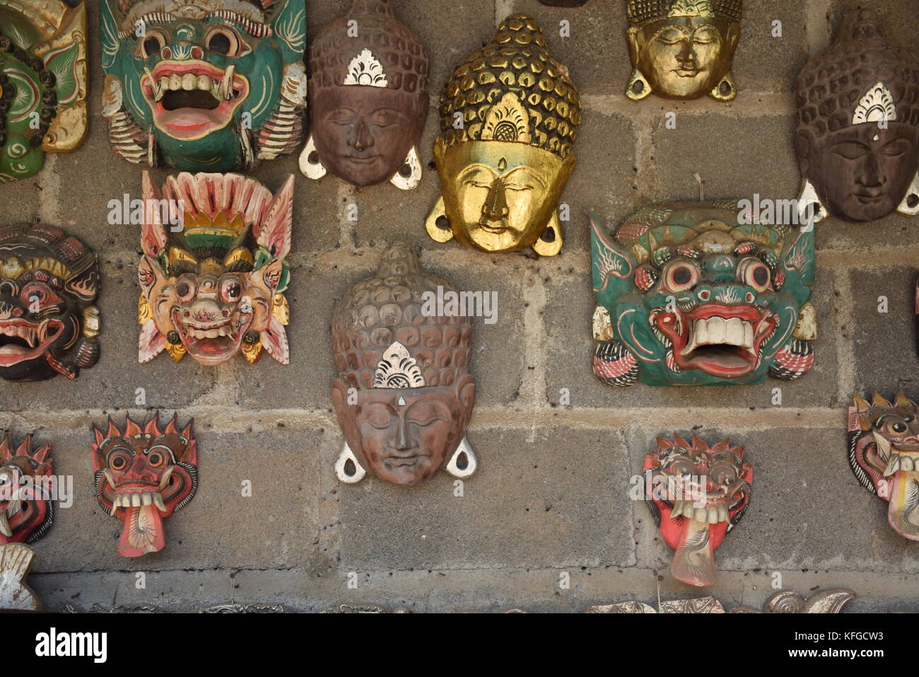 Traditional balinese wooden masks inside Tenganan Aga aboriginal ...