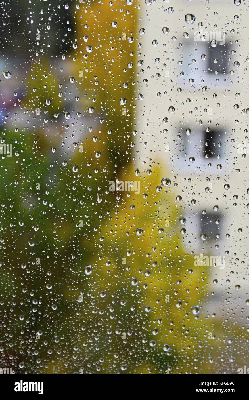 Rain. Autumn seasonal background with rain drops on the window Stock ...