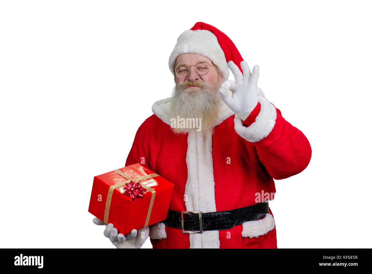 Santa Claus showing ok sign. Studio shot of Santa Claus with Christmas ...