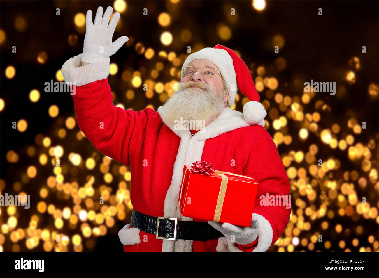 Santa Claus waving with hand. Portrait of realistic Santa Claus with ...