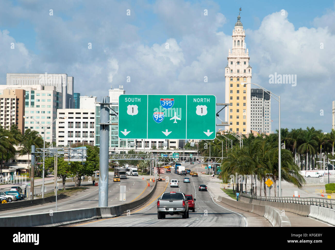 The Port Boulevard at the entrance to Miami downtown (Florida Stock ...