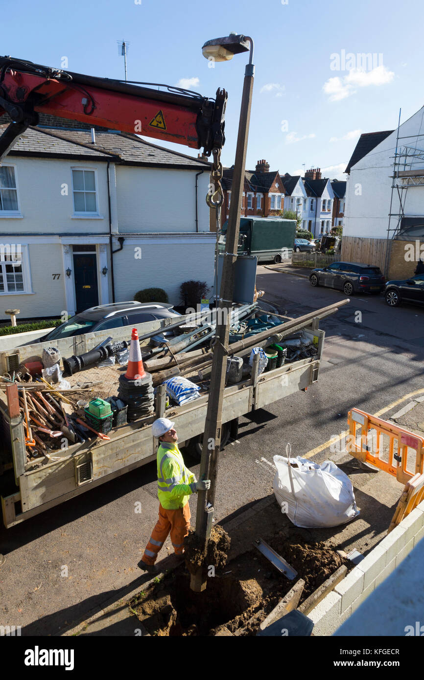 Removal of old sodium lamp / street lamppost. The concrete post is at ...