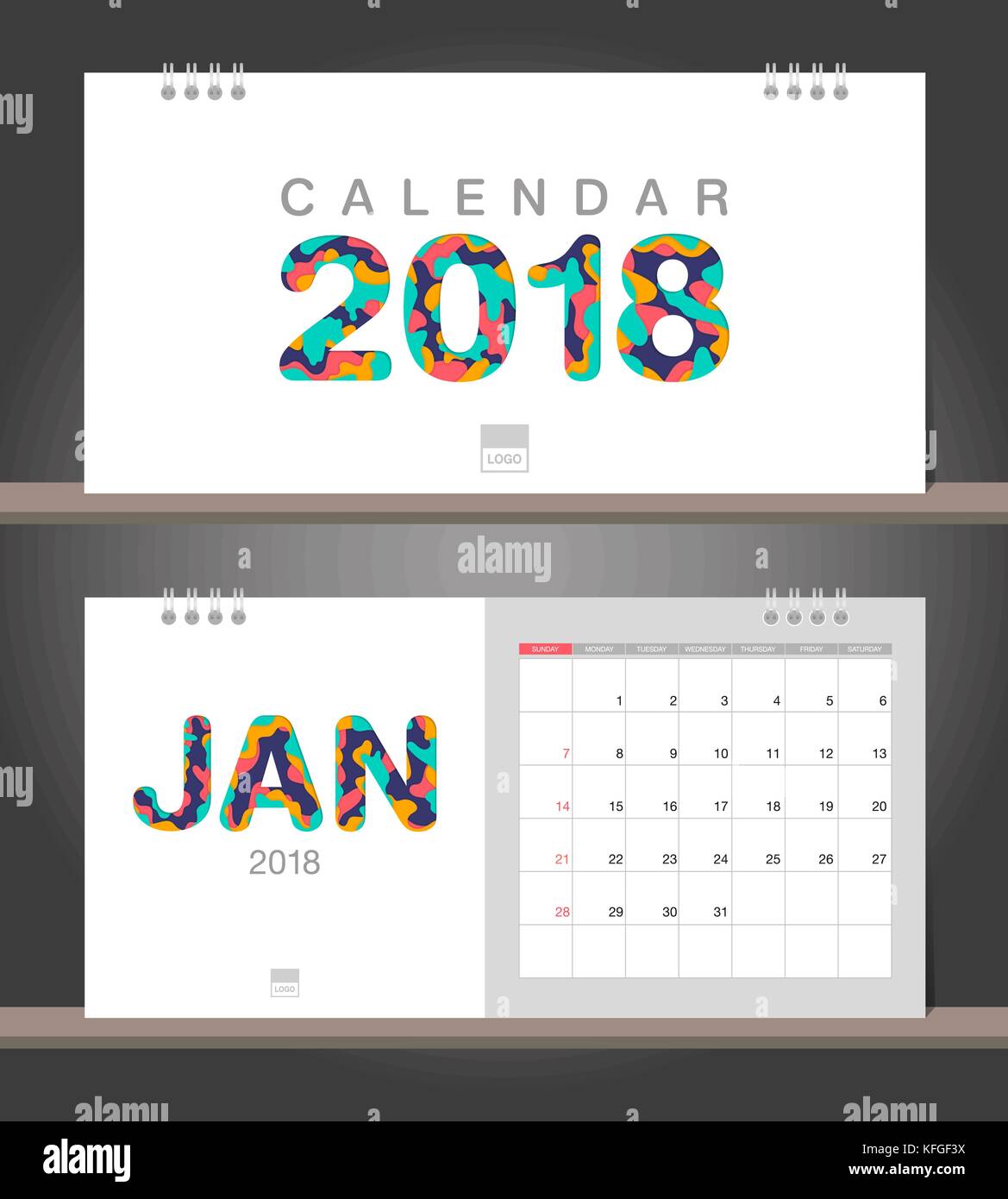 January 2018 Calendar. Desk Calendar modern design template with paper ...