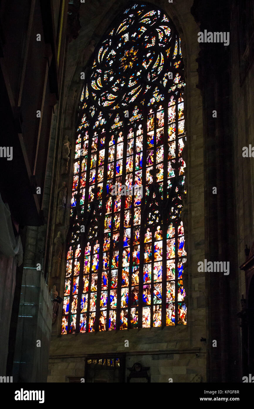 MILANO, ITALY - MAY 11 2014: Huge stained glass window inside Milan ...