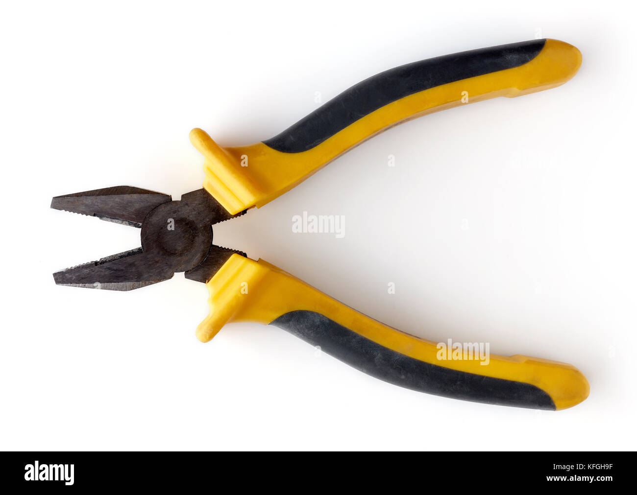 Used black and yellow pliers isolated on white background, top view ...