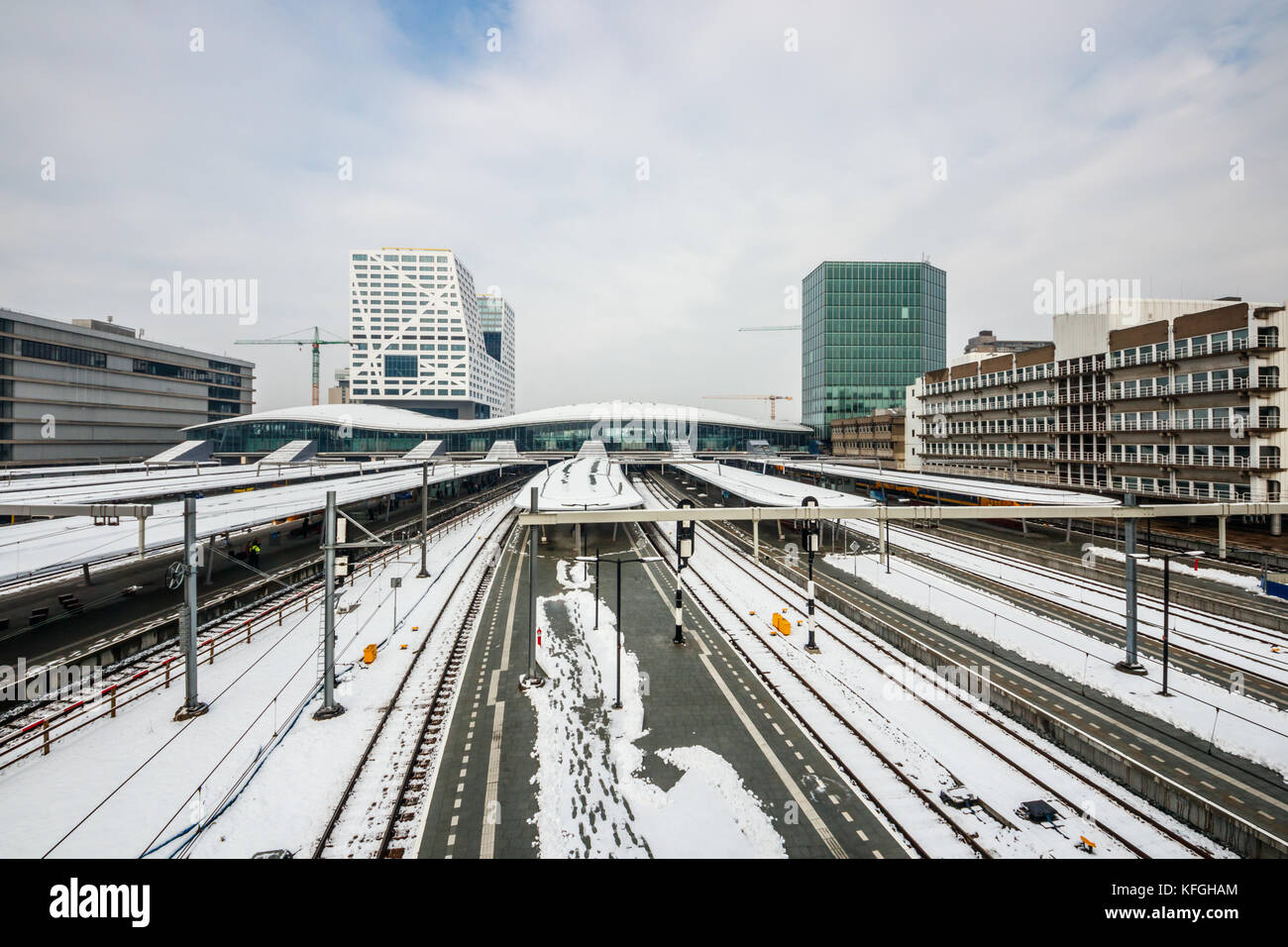 The City Hall and Utrecht Centraal railway station with platforms ...