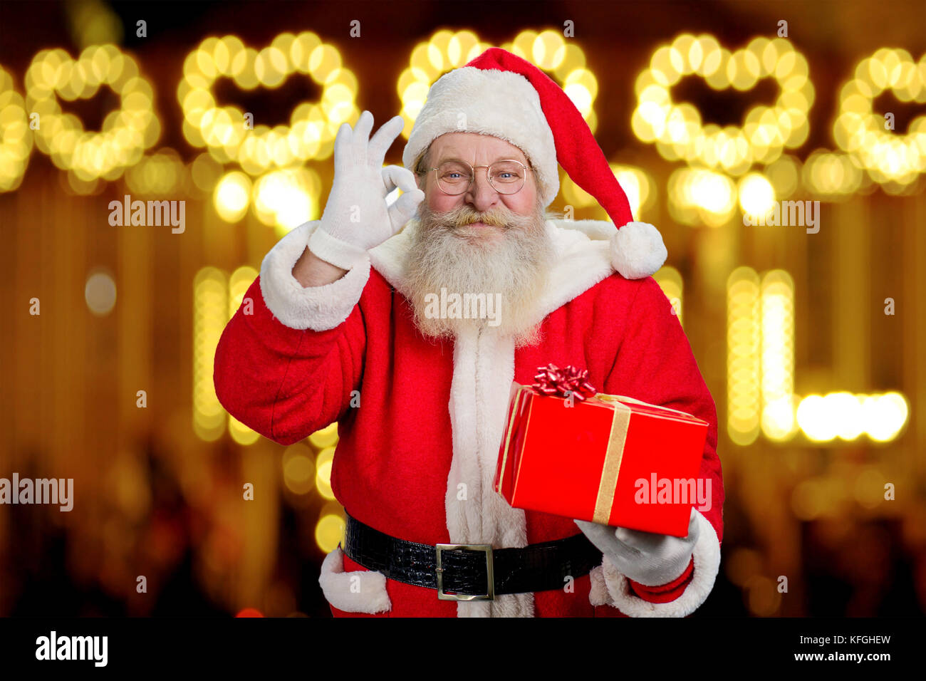 Smiling Santa Claus showing okey sign. Santa Claus with real beard ...
