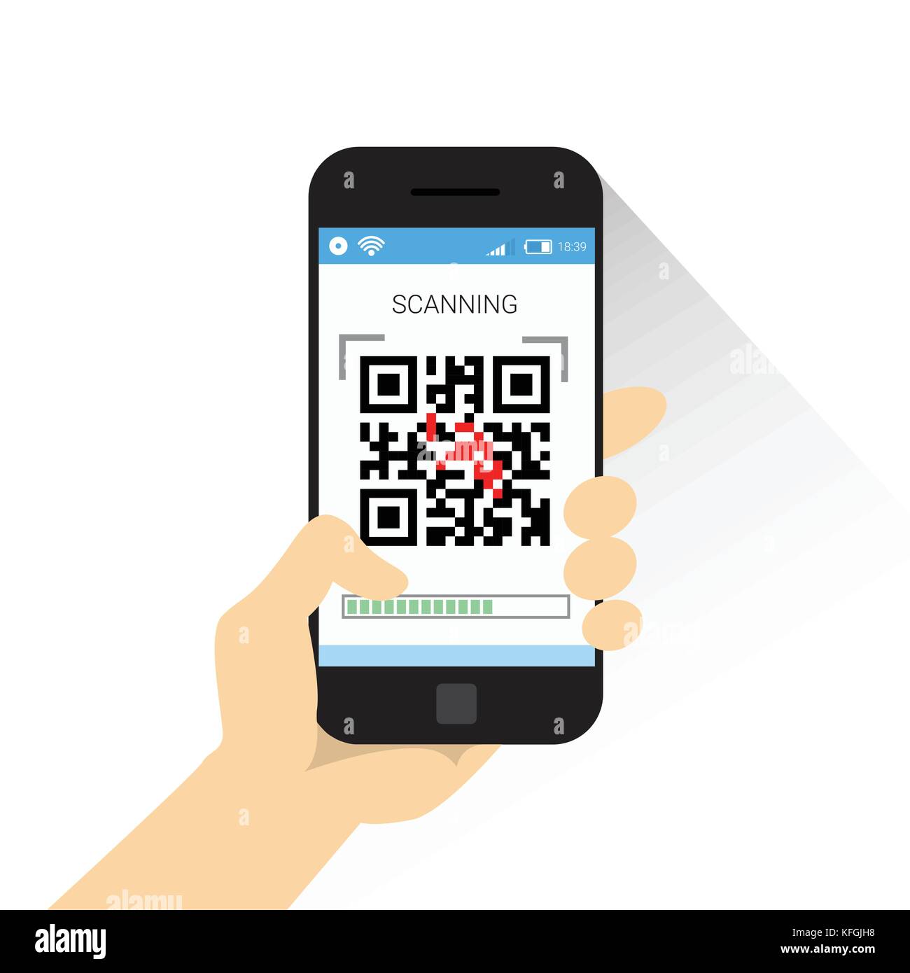 Hand Hold Smart Phone Scanning Qr Code Icon Barcode Scan With Telephone ...