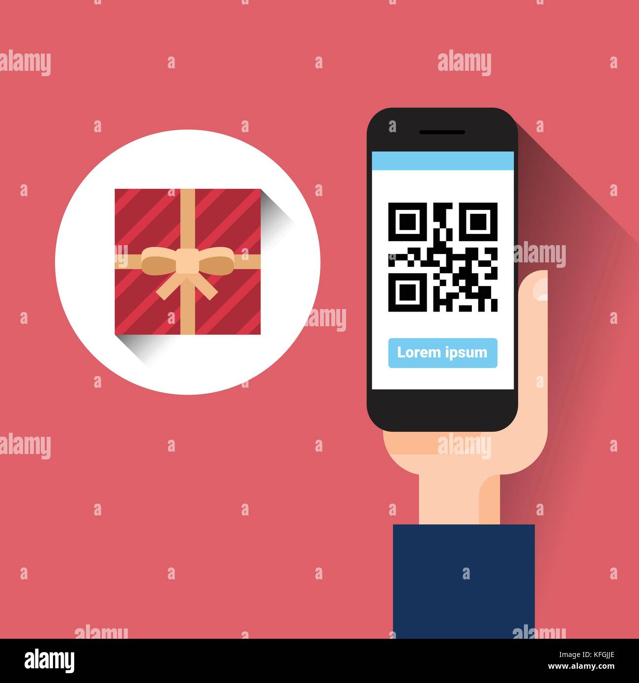 Hand Hold Smart Phone Scanning Qr Code With Gift Box Message Shopping ...