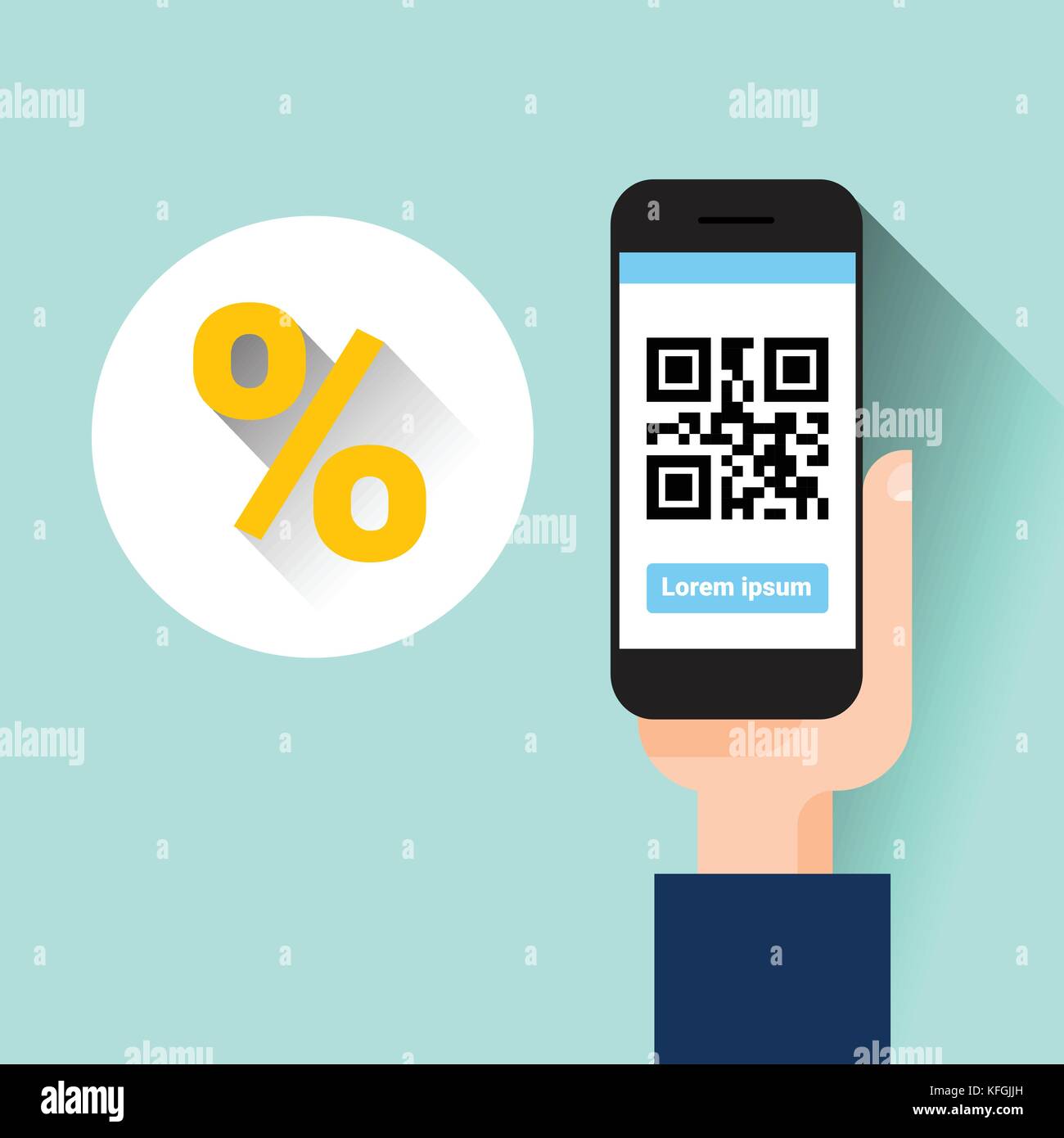 Hand Hold Smart Phone Scanning Qr Code With Percent Message Shopping ...