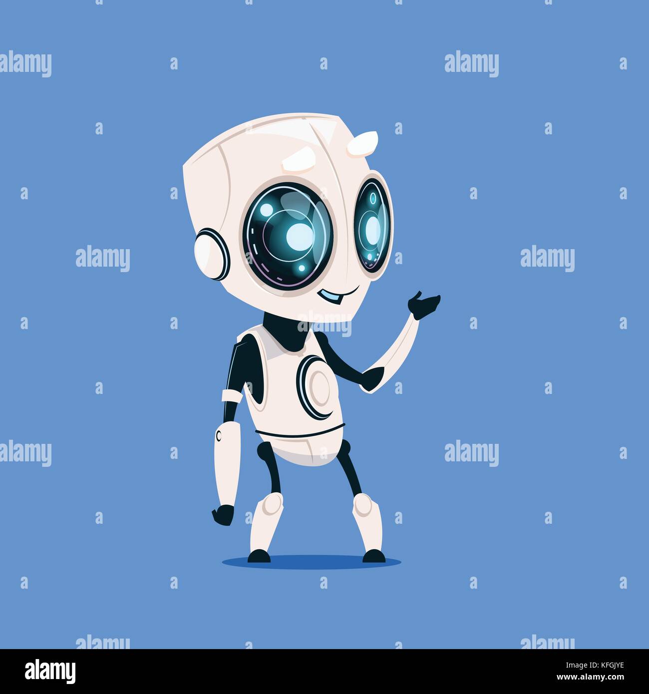 Modern Robot Isolated On Blue Background Cute Cartoon Character ...