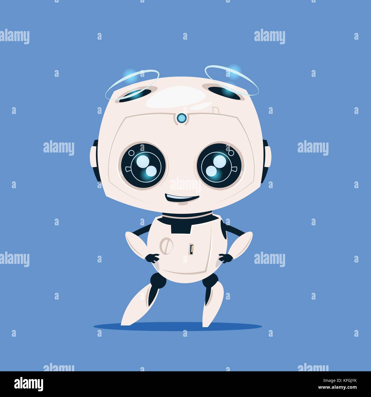 Modern Robot Isolated On Blue Background Cute Cartoon Character ...