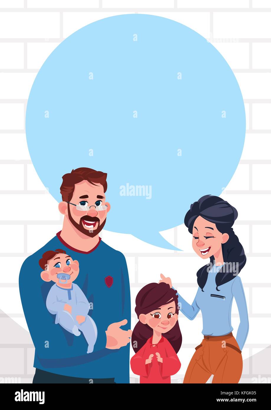 Young Family Parents With Two Kids Chat Bubble Copy Space, Daughter And ...