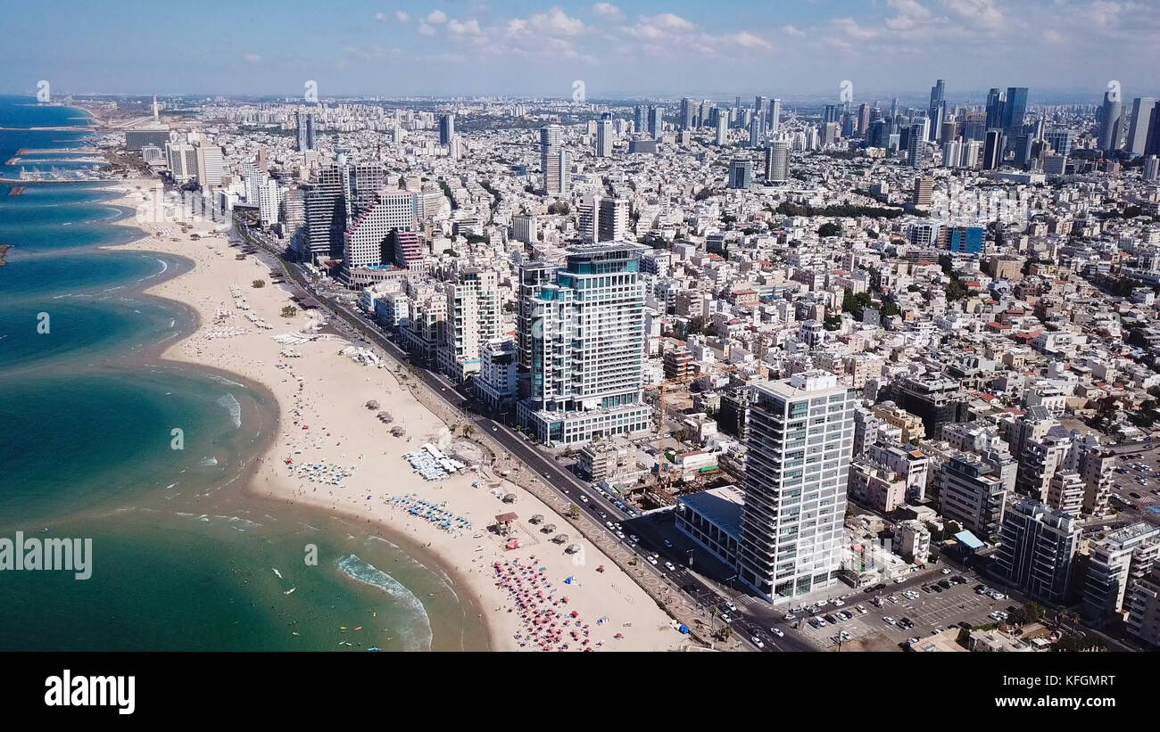 Tel Aviv coastline and skyline as seen from The Mediterranean sea Stock ...