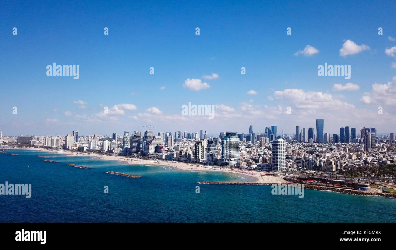 Tel Aviv coastline and skyline as seen from The Mediterranean sea Stock ...