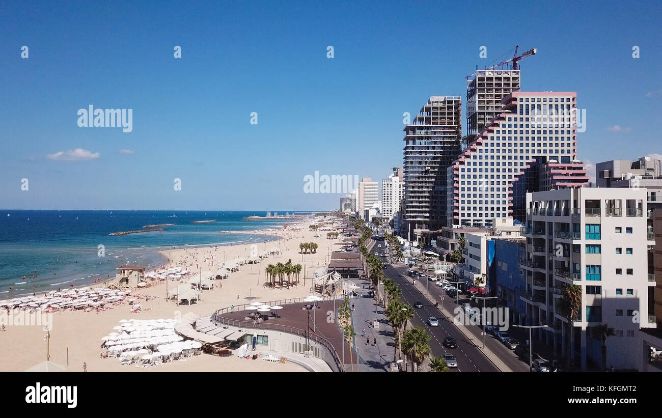 Tel Aviv coastline and skyline as seen from The Mediterranean sea Stock ...
