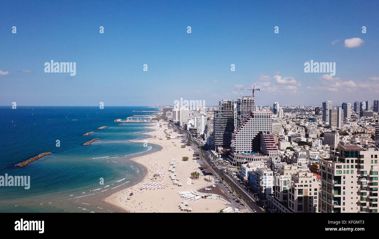 Tel Aviv coastline and skyline as seen from The Mediterranean sea Stock ...