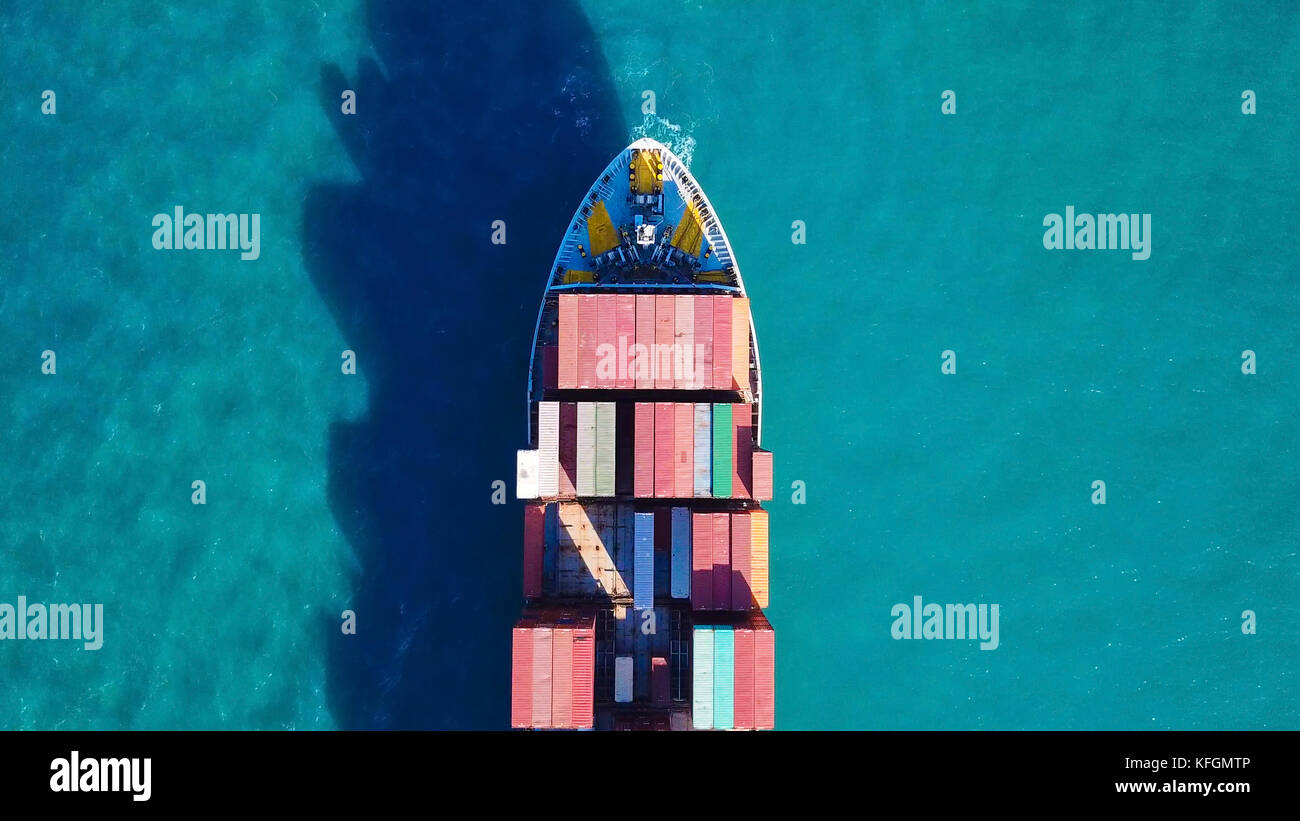 Large container ship at sea - Aerial image Stock Photo - Alamy